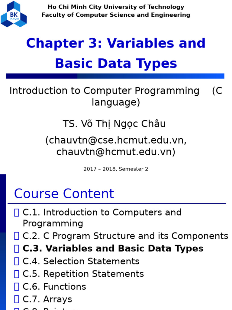 Co1003chapter 3variables And Basic Data Types Pdf C Programming Language Mathematical
