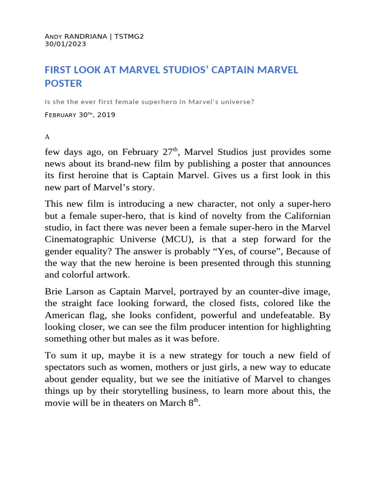Captain Marvel - Reaction Post | PDF