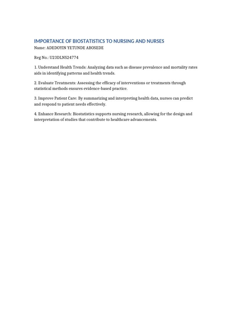 Importance of Biostatistics To Nursing | PDF