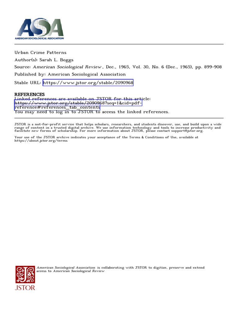 Boggs UrbanCrimePatterns 1965 | PDF | Crimes | Crime & Violence