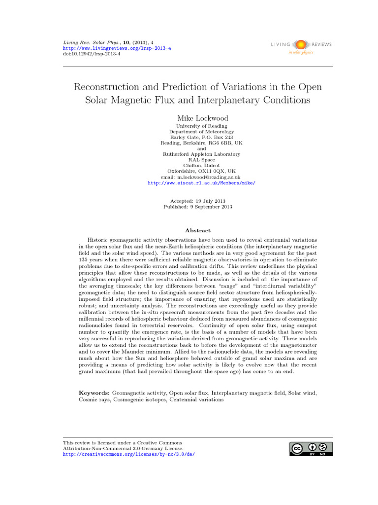 Reconstruction and Prediction of Variations in The Open Solar Magnetic Flux and Interplanetary ...