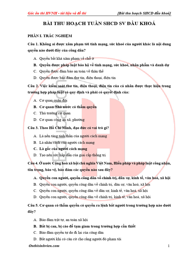 Bài Thu Hoạch SHCD Đầu Khoá | PDF