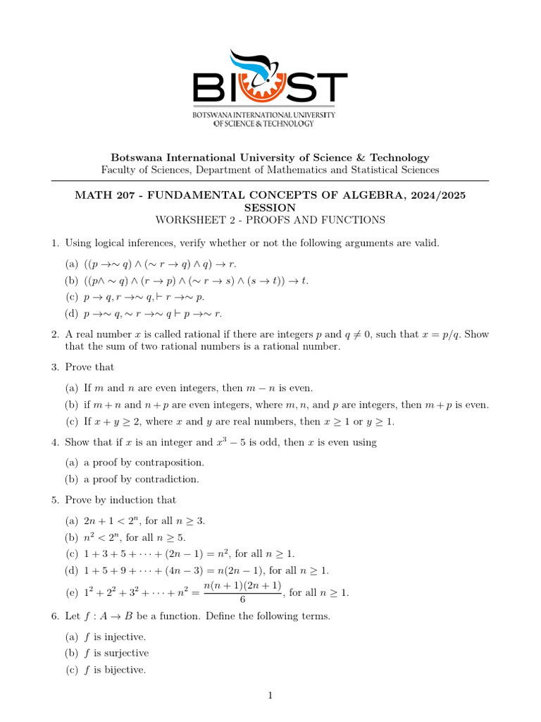 Math207-wrksheet2 | PDF | Mathematical Proof | Mathematics