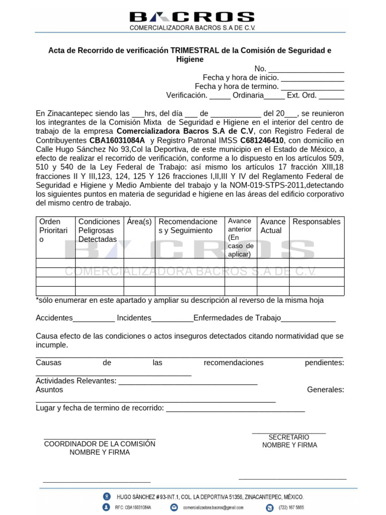 Acta de Recorrido de Comisión Mixta de Seguridad e Higiene | PDF | Gobierno