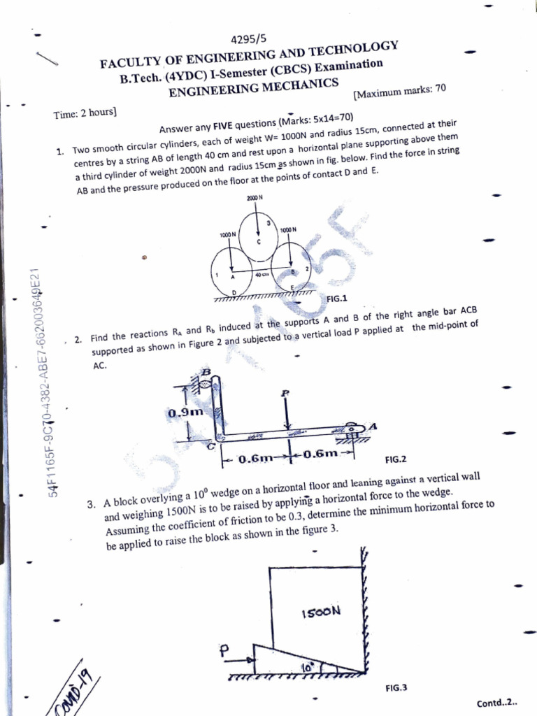 Engineering Mechanics Exam Questions | PDF | Force | Friction