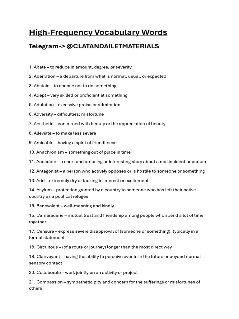 High Frequency Vocabulary Words @clatandailetmaterials | PDF ...