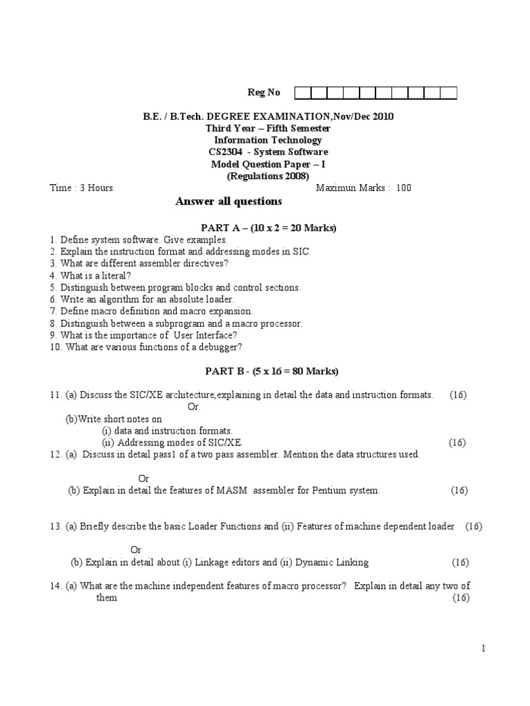 CS2304 System Software 3 Models Final | PDF | Assembly Language | Subroutine
