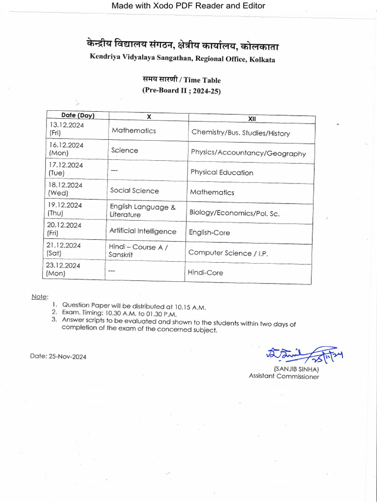 Pre-Board Exam Schedule 2024-25 | PDF