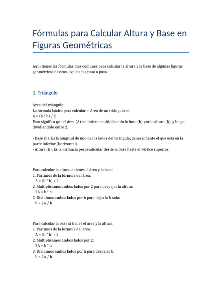Fórmulas de Base y Altura Geométricas | PDF | Triángulo | Rectángulo