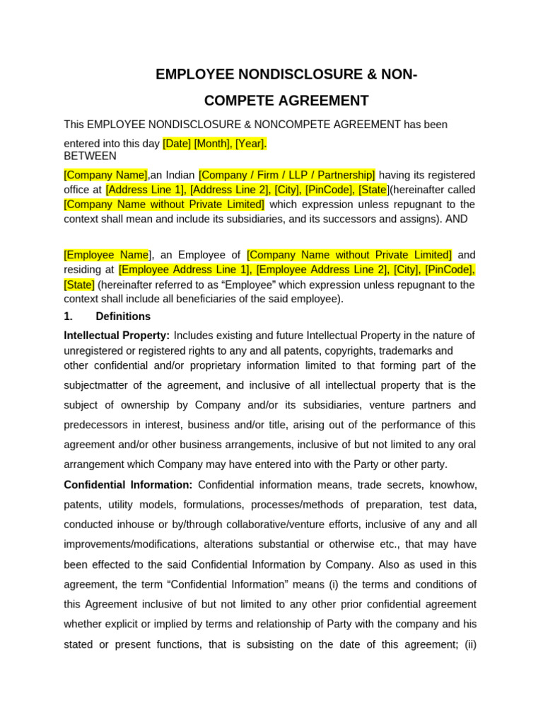 Employee Non Disclosure Non Competeagreement | PDF | Trade Secret | Non ...