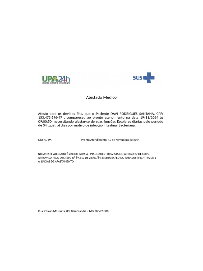 Atestado UPA Pronto | PDF