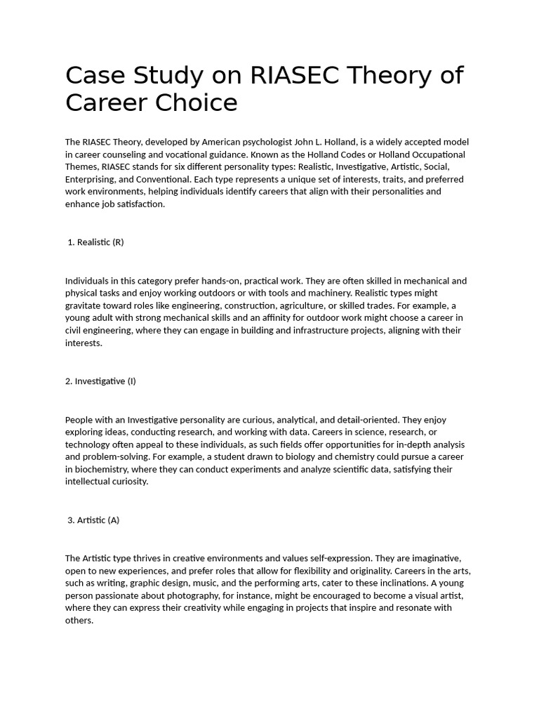 RIASEC Theory Career Choice Study | PDF | Psychology | Cognition
