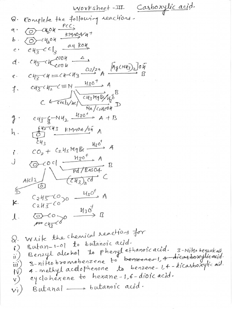 Aldehydes Ketone + Carboxlic Acid Hand Written Worksheet 3 | PDF ...