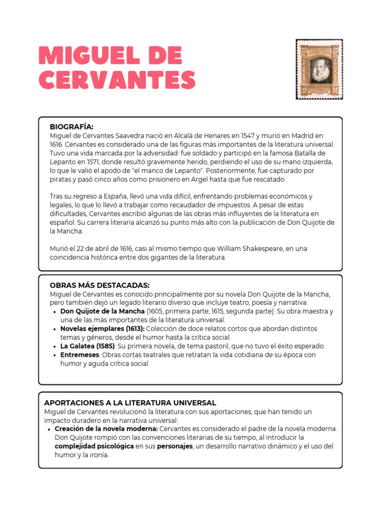 Cervantes y El Quijote. Apuntes | PDF | Don Quijote | Miguel De Cervantes