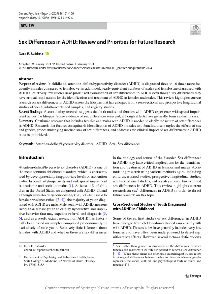 ADHD Sex Differences Explored | PDF | Attention Deficit Hyperactivity ...