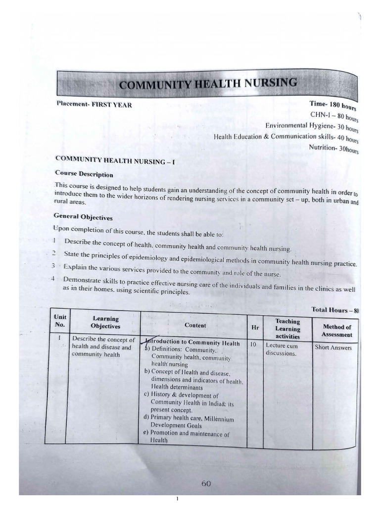 Gnm 1st year community syllabus | PDF