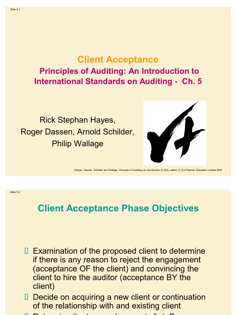 Client Acceptance: Principles of Auditing: An Introduction To ...