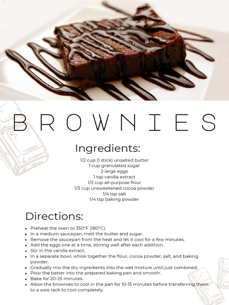 Brown White Minimalist Brownies Recipe Card | PDF