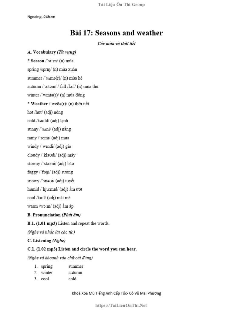 Unit 17. Seasons and Weather - Listening | PDF