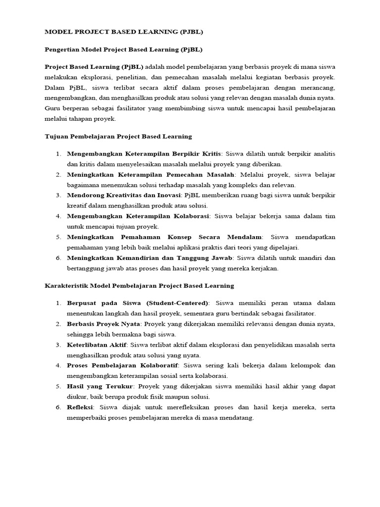MODEL PROJECT BASED LEARNING | PDF