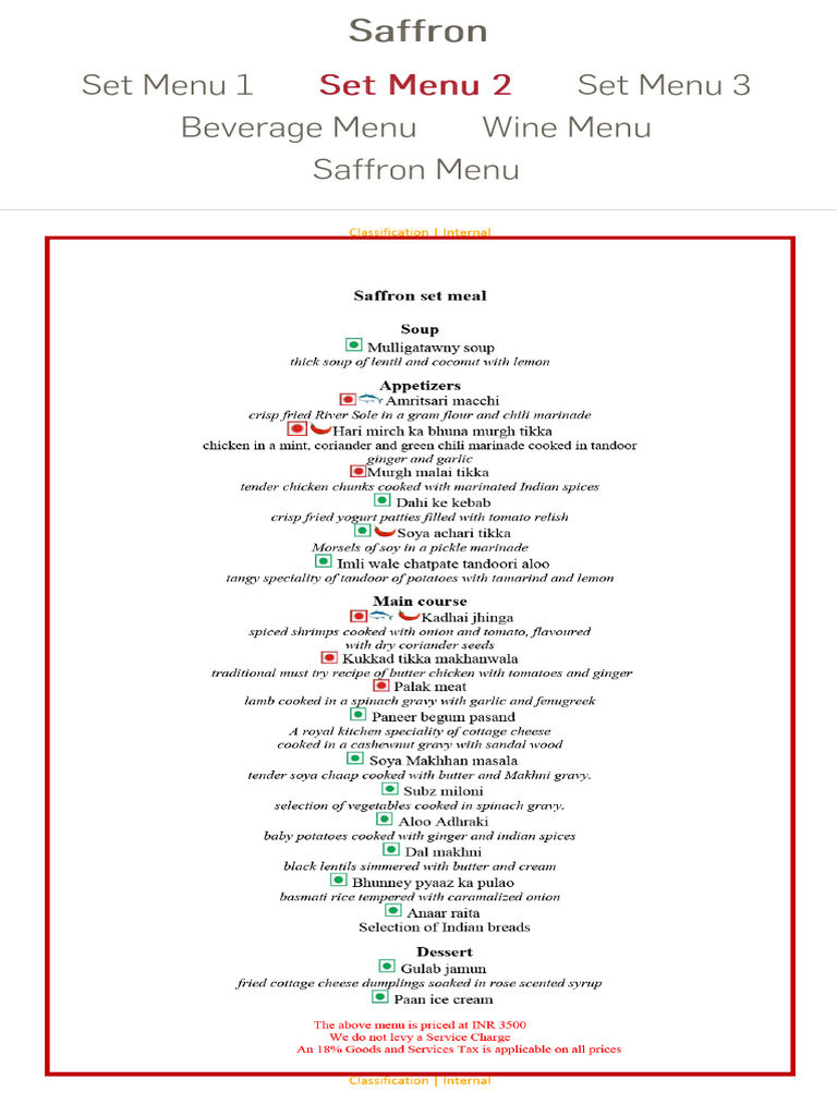Saffron Restaurant Menus | PDF