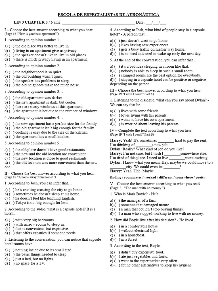 Lin 3 Chapter 3 Extra Practice | PDF