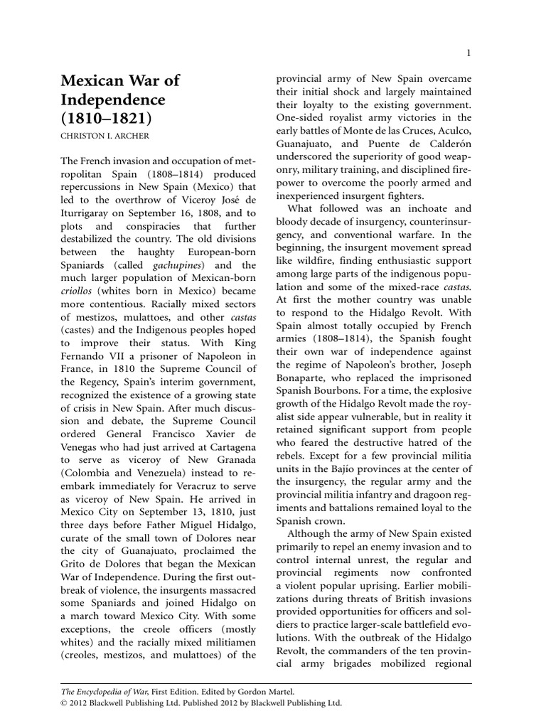 Overview of the Mexican Independence War | PDF | New Spain | Military