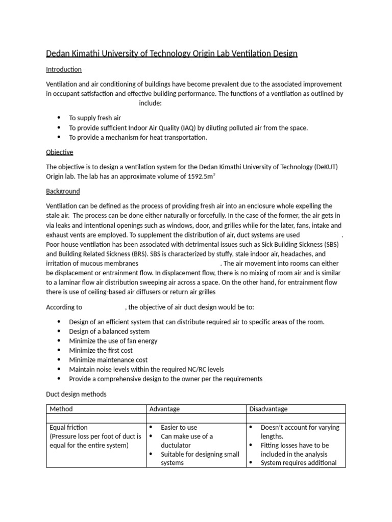 DeKUT Origin Lab Ventilation Design | PDF | Ventilation (Architecture) | Duct (Flow)