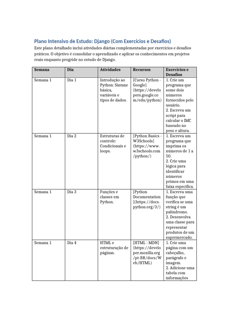 Plano Django Detalhado Com Exercicios Desafios | PDF | Python ...