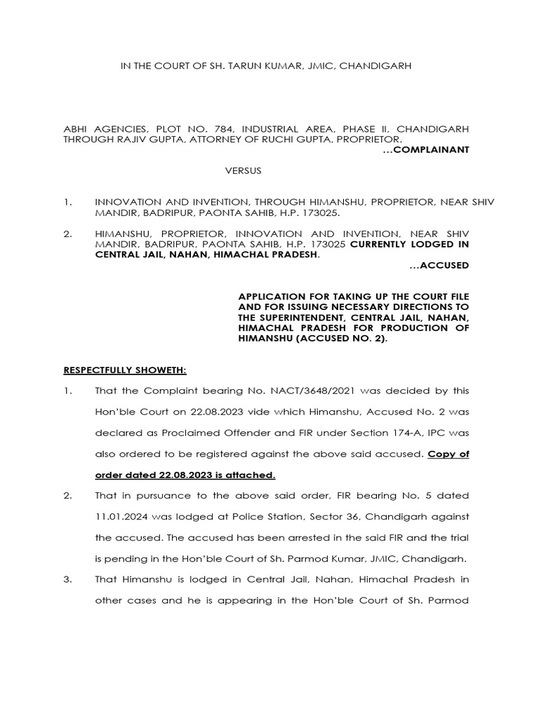 Court Application for Accused Production | PDF | Public Law | Legal ...