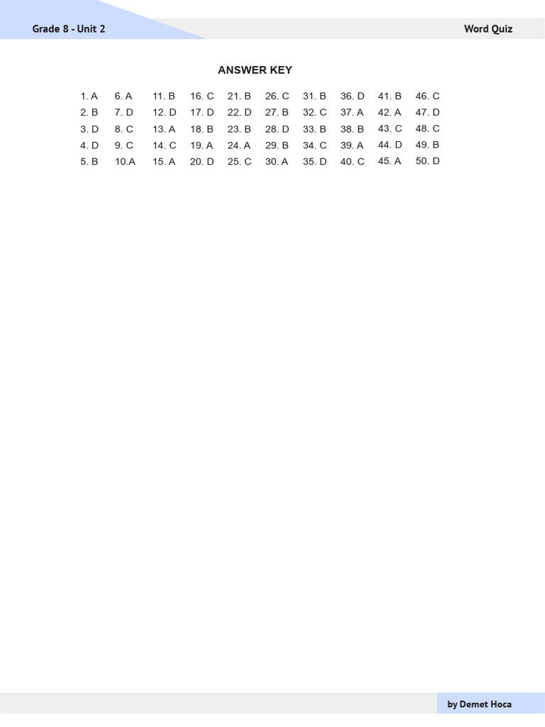 8.2 Answer Key | PDF