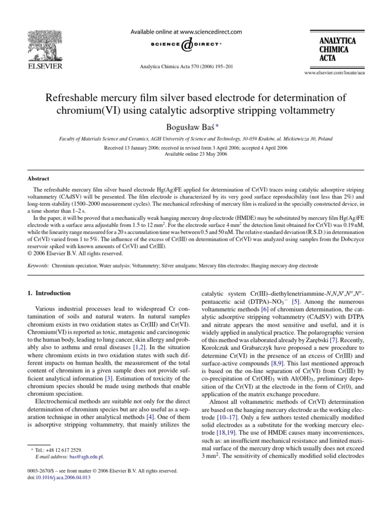 Refreshable Mercury Film Silver Based Electrode | PDF | Chromium ...