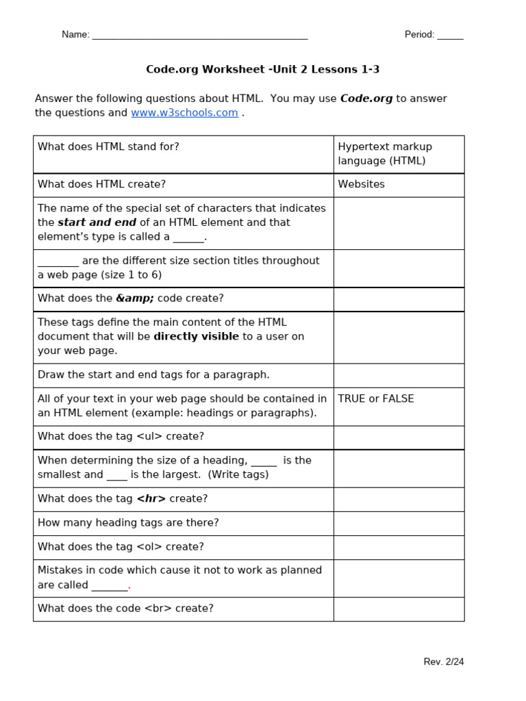U2L1-3 Worksheet Student | PDF