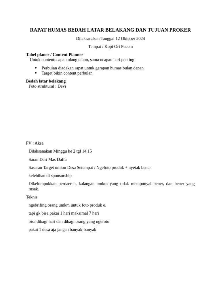 Rapat Humas Bedah Latar Belakang Dan Tujuan Proker | PDF