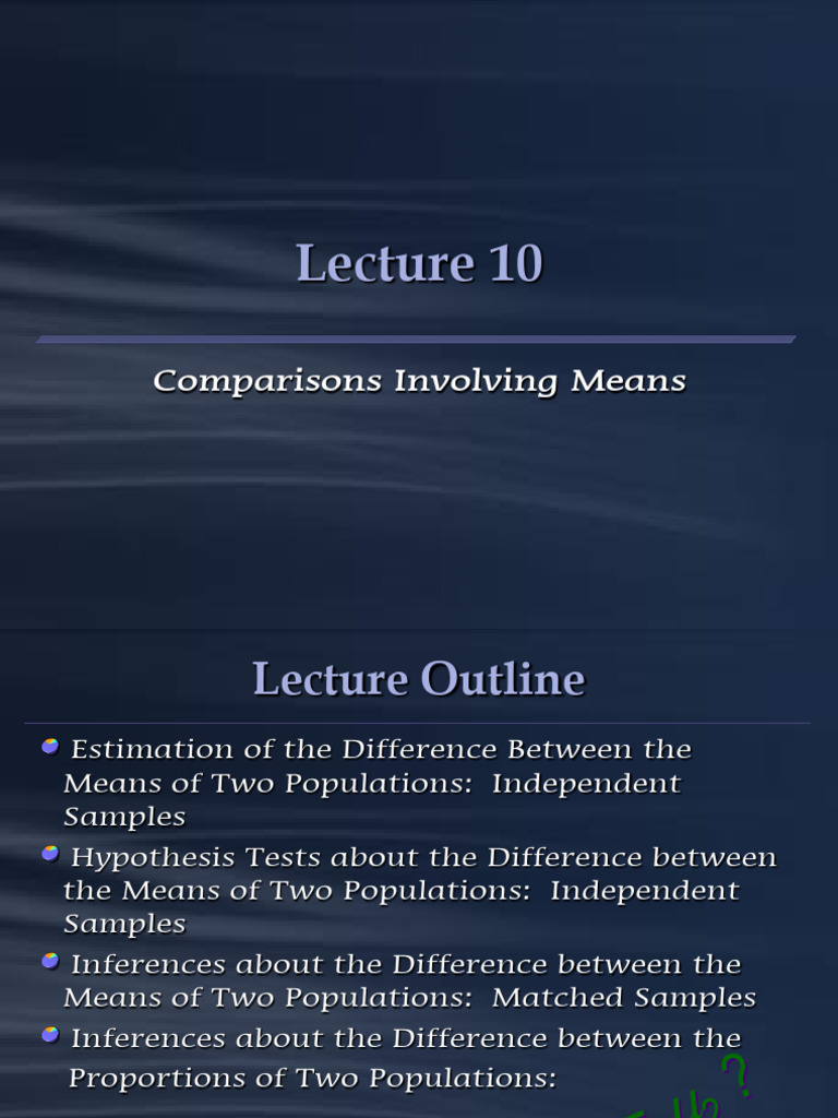 Lecture 10 Comparisons Involving Means | PDF | Sample Size ...