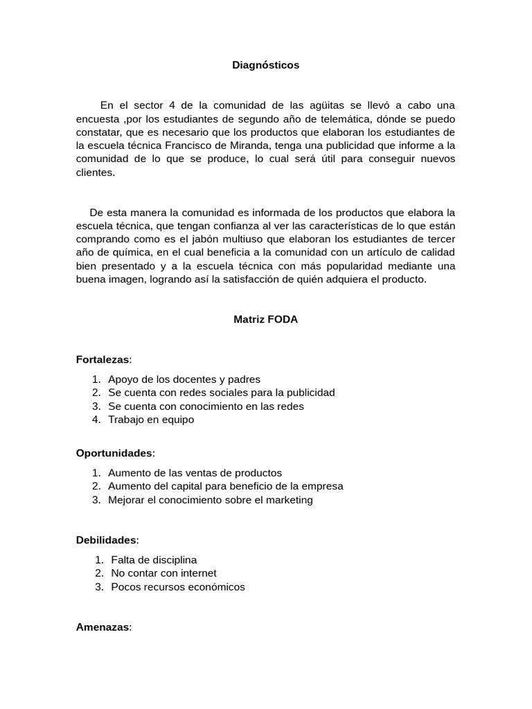 Documento de Proyecto Final 1 | PDF | Marketing | Análisis FODA