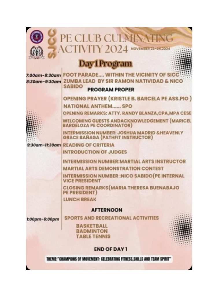 PE CULMINATING ACTIVITY 2024 - DAY 1 | PDF