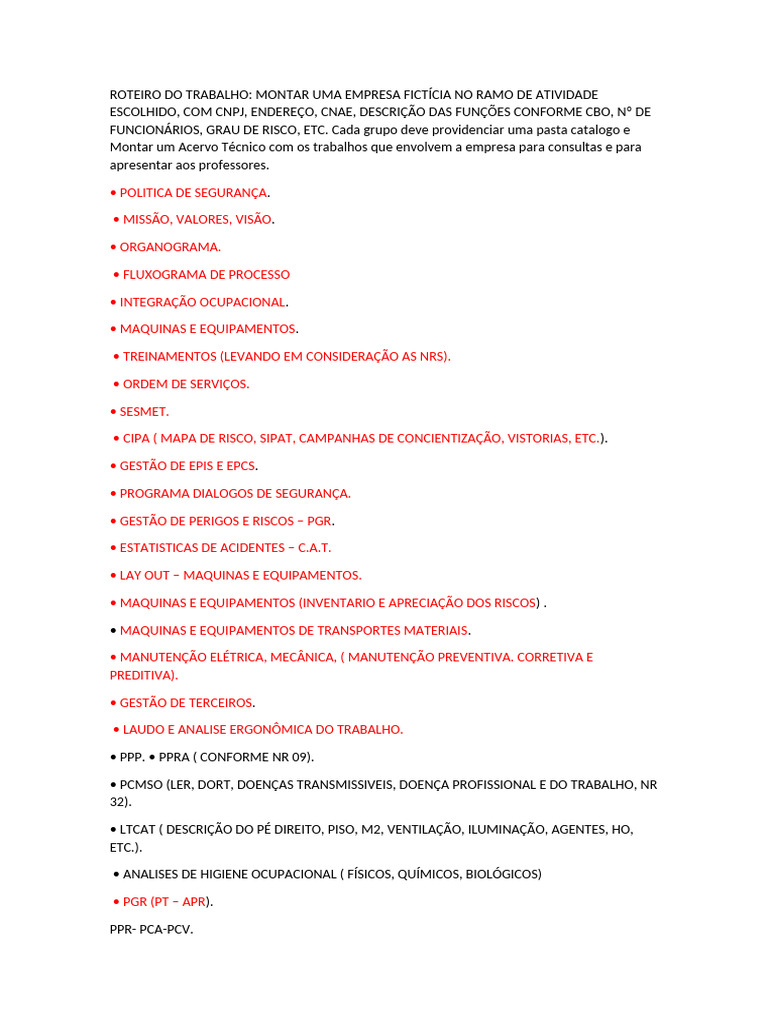 Roteiro Do Trabalho para Cada Um Fazer | PDF