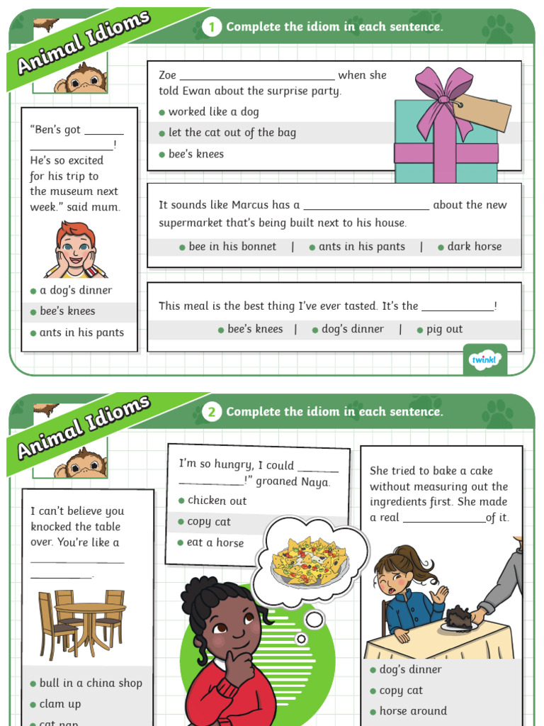 KS1 Complete The Idioms Pack - Animal Idioms 1 | PDF