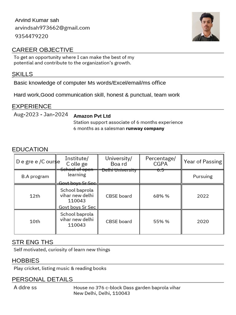 Resume - Arvind Kumar Sah - Format1 PDF | PDF