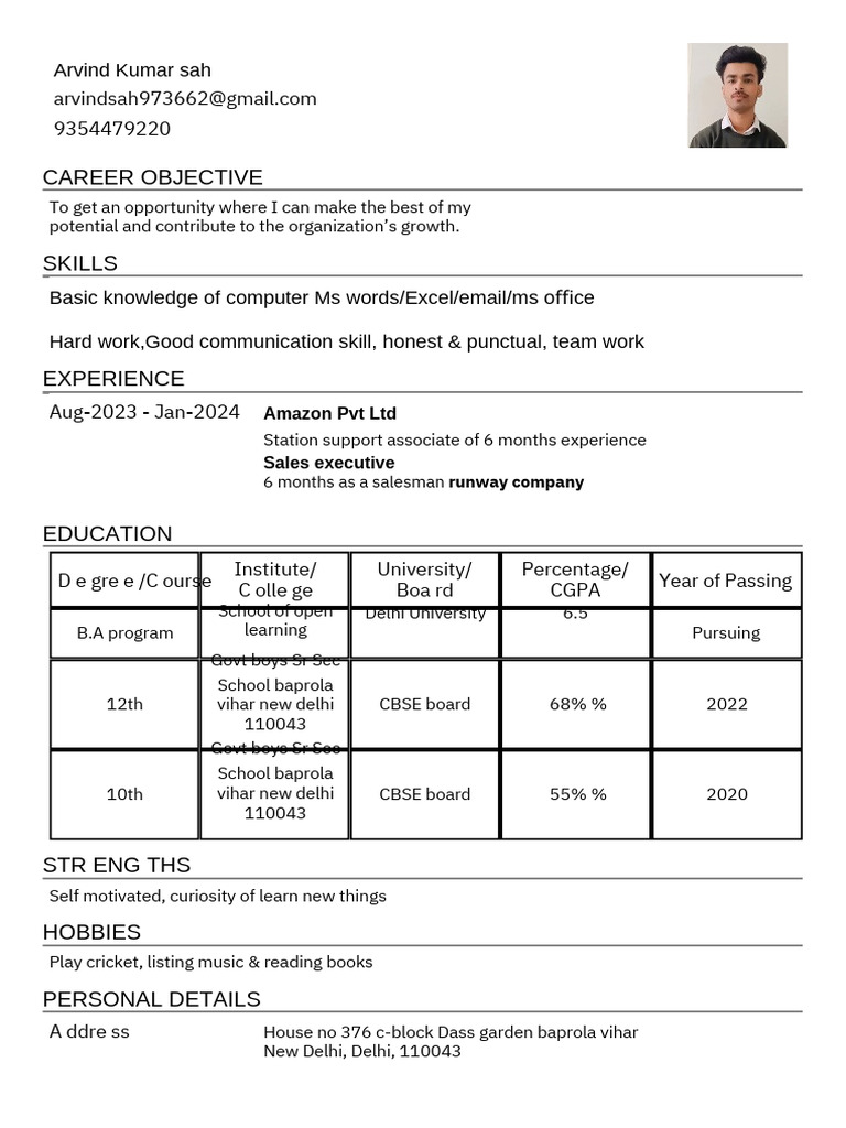 Resume - Arvind Kumar Sah - Format1 PDF | PDF