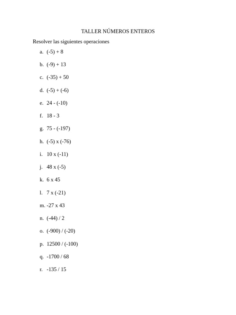Operaciones con Números Enteros | PDF