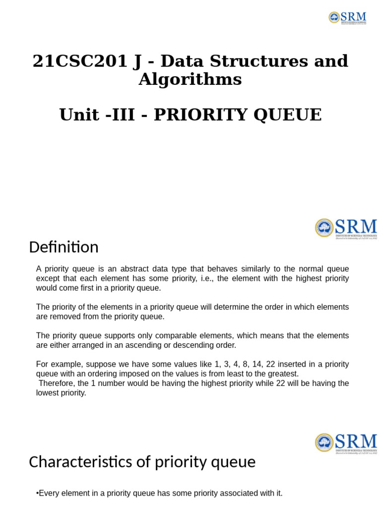 Unit III_ Priority Queue | PDF | Queue (Abstract Data Type) | Algorithms And Data Structures
