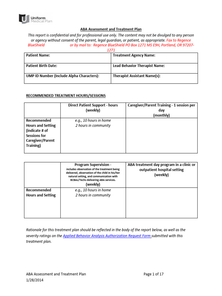 ABA Treatment Plan Overview | PDF | Psychotherapy | Goal