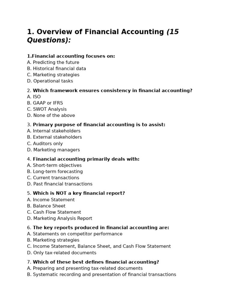 Financial Accounting Unit 1 Questions 100 | PDF | Financial Accounting ...