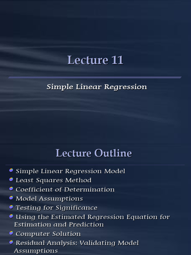 Lecture 11 Simple Linear Regression | PDF | Regression Analysis | Linear Regression