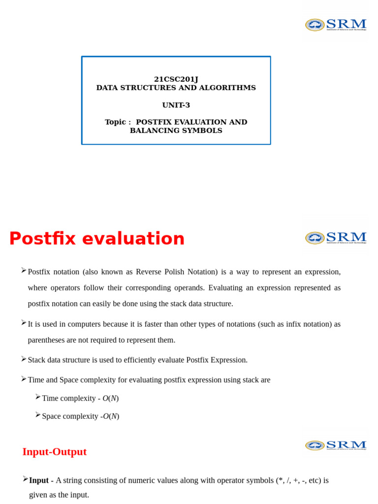 Unit III - Postfix Evaluation and Balancing Symbols | PDF | Computer Programming | Computing