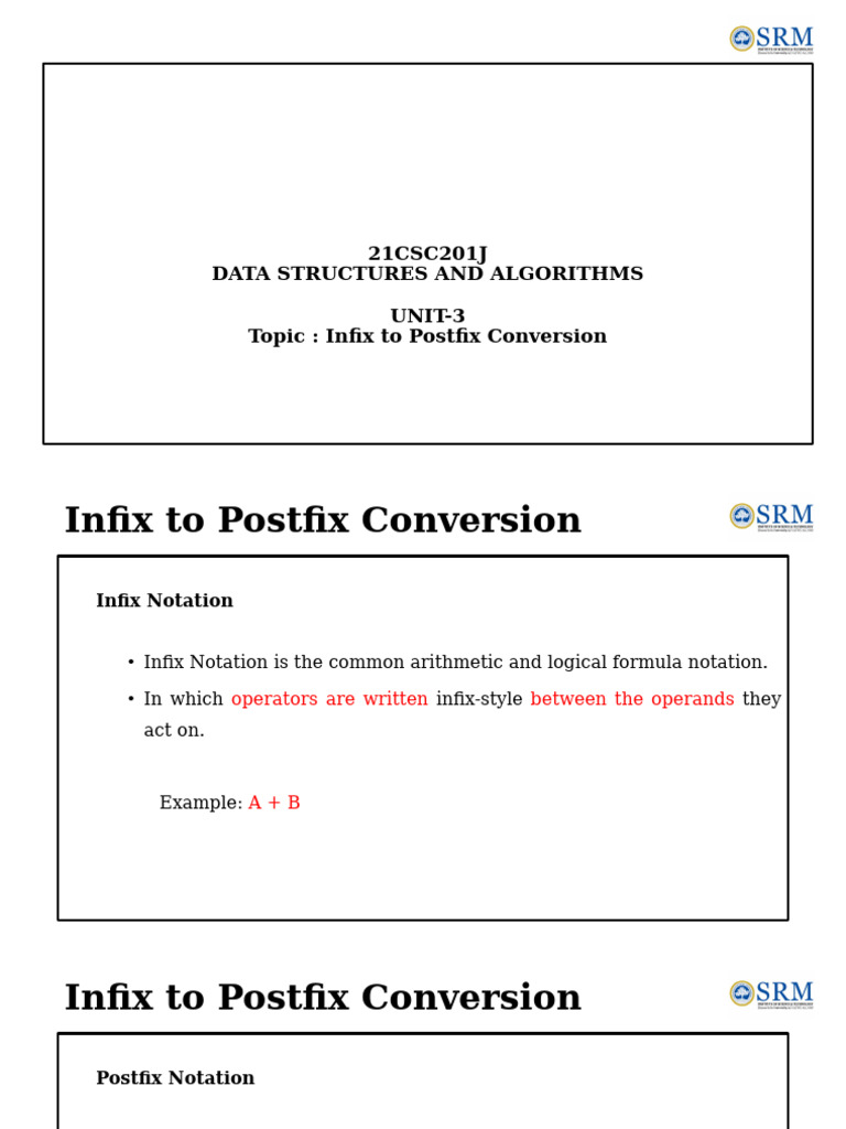 Unit Iii Infix To Postfix Conversion Pdf Mathematical Notation Computer Programming