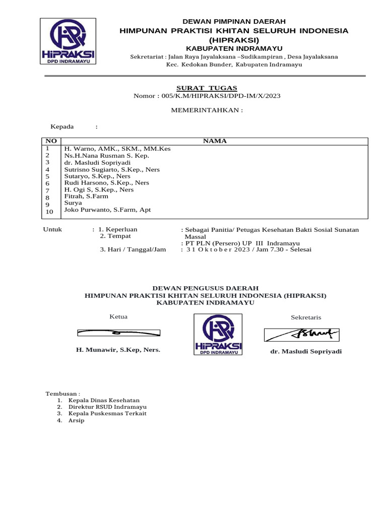 Surat Tugas Panitia Sunatan Massal | PDF