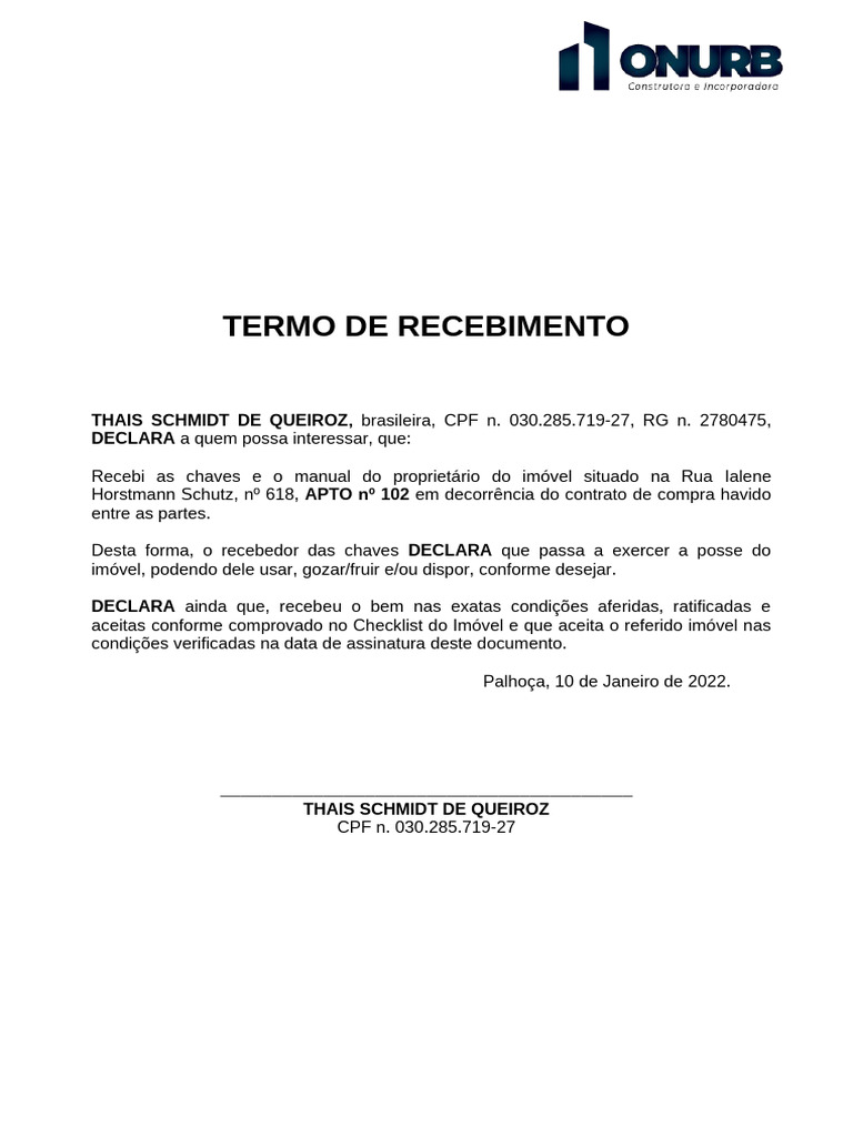Termo de Recebimento | PDF